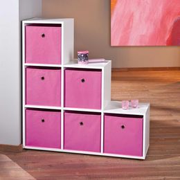 Pharao24.de Treppenregal in Wei&szlig; pinken Stoffboxen
