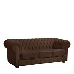 Pharao24.de Dreisitzer Couch Chesterfield in Braun Echtleder