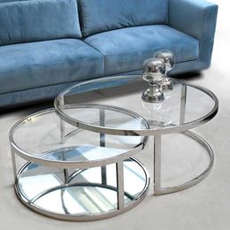 Pharao24.de Runde Couchtische aus Glas und Metall Chromfarben (zweiteilig)