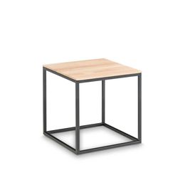 Pharao24.de Sofa Beistelltisch aus Eiche Massivholz und Metall 40 cm breit