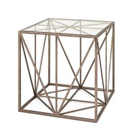Pharao24.de Design Beistelltisch in Bronzefarben Metall Glasplatte