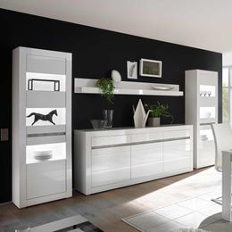 Pharao24.de Design Wohnwand in Wei&szlig; Hochglanz und Beton Grau Sideboard (vierteilig) aus MDF Pharao24