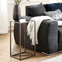 Pharao24.de Sofa Beistelltisch mit Glasplatte Stahlgestell in Bronze