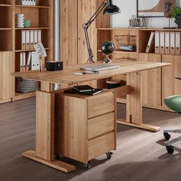 Pharao24.de B&uuml;roschreibtisch Wildeiche per Raster h&ouml;henverstellbar optionaler Rollcontainer 160x67x80 cm Pharao24