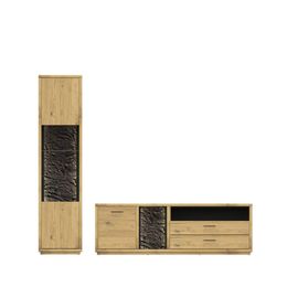 Pharao24.de Wohnwand Wohnwand modern in Wildeiche Bianco 206 cm hoch (zweiteilig)
