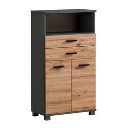 Pharao24.de Hochschrank Midibadschrank in Anthrazit und Wildeichefarben