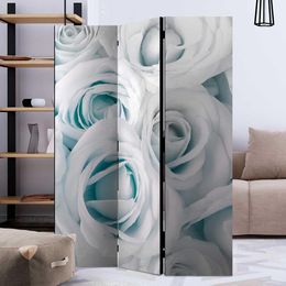 Pharao24.de Spanische Wand in Wei&szlig; und Hellblau Rosen Motiv