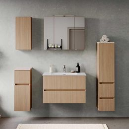 Pharao24.de Badm&ouml;bel Set Badm&ouml;belset in Eiche hell und modernem Design (f&uuml;nfteilig)
