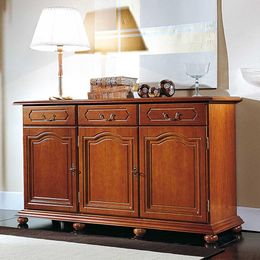 Pharao24.de Klassisches Sideboard in Nussbaum furniert 3 Schubladen aus MDF in Nussbaumfarben 156x90x48 cm Pharao24