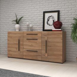 Pharao24.de Esszimmersideboard in Eichefarben und Schwarz drei Schubladen