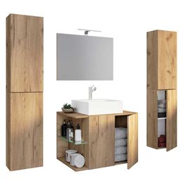 Pharao24.de Badm&ouml;belkomplettset mit Becken in modernem Design 151 cm hoch (vierteilig)