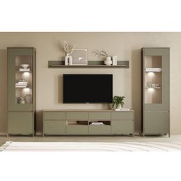 Pharao24.de Designer Wohnwand Wohnzimmerwand vierteilig in Eukalyptus (vierteilig)