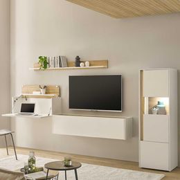 Pharao24.de Design Wohnwand mit Sekret&auml;r in Wei&szlig; Wildeichefarben (vierteilig)