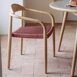 Pharao24.de Stapelstuhl Set in Terracotta und Akazie Bezug aus Geflecht (4er Set)