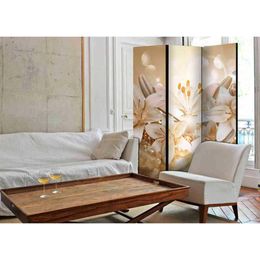 Pharao24.de Paravent in Beige und Creme Wei&szlig; Lilien Bl&uuml;ten Motiv
