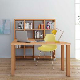 Pharao24.de B&uuml;roschreibtisch in Buchefarben Seitenregalen