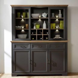 Pharao24.de Esszimmerschrank in Dunkelgrau und Eichefarben Landhausstil aus MDF 164x204x48 cm Pharao24