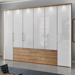 Pharao24.de Glasfront Kleiderschrank in Wei&szlig; zwei Schubladen