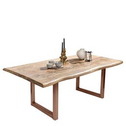 Pharao24.de Industriestil Tisch mit Baumkante Platte Mangobaum Massivholz