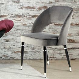 Pharao24.de Esstisch St&uuml;hle in Grau Samt Metallgestell in Schwarz Silber (2er Set)