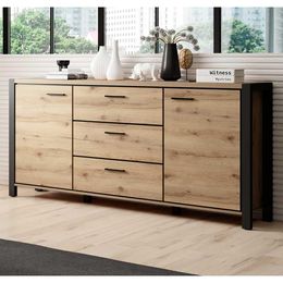 Pharao24.de Breites Sideboard im Industry und Loft Stil Wildeichefarben