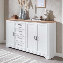 Pharao24.de Esszimmersideboard in Wei&szlig; und Eichefarben Landhausstil