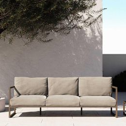 Pharao24.de Dreisitzer Sofa Outdoor in Hellgrau und Graugr&uuml;n Aluminium und Stoff
