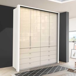 Pharao24.de Jugend Kleiderschrank in Creme Wei&szlig; Glas beschichtet Faltt&uuml;ren und Schubladen