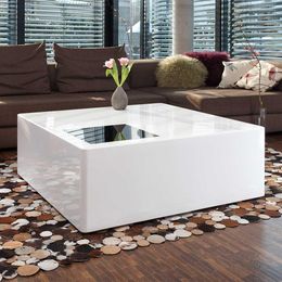 Pharao24.de Sofatisch in Block Form Wei&szlig; Schwarz Glas beschichtet