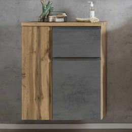 Pharao24.de Badezimmerunterschrank Made in Germany Wildeichefarben und Beton Optik