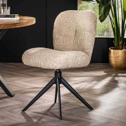 Pharao24.de Boucle Esstisch St&uuml;hle in Beige und Schwarz drehbar (2er Set)