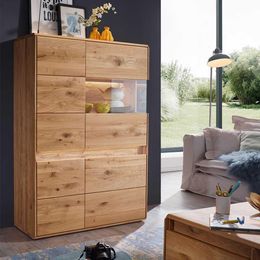 Pharao24.de Esszimmer Highboard aus Wildeiche Massivholz LED Beleuchtung 103x152x44 cm Pharao24