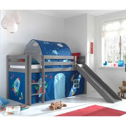 Pharao24.de Jungen Spielhochbett in Grau und Blau Rutsche