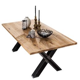 Pharao24.de Esszimmertisch aus Wildeiche Massivholz und Eisen Industriedesign