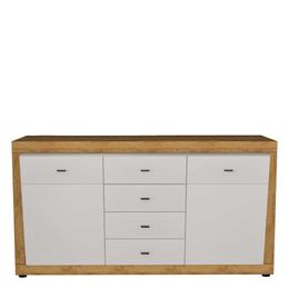 Pharao24.de Sideboard in Wildeichefarben und Wei&szlig; Hochglanz 160 cm breit