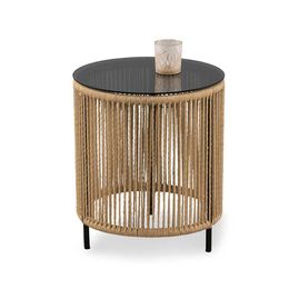 Pharao24.de Beistelltisch Sofa Beistelltischchen aus Kordel und get&ouml;ntem Glas