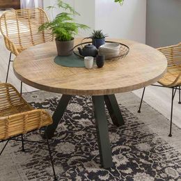 Pharao24.de Runder Tisch aus Mangobaum Massivholz und Stahl Loft Design