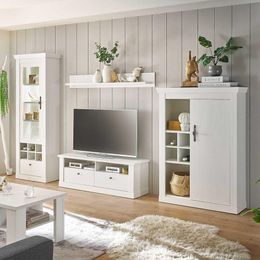 Pharao24.de Schrankwand Wohnzimmer TV Wohnwand in Wei&szlig; im Skandi Design (vierteilig)