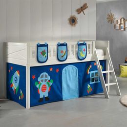 Pharao24.de Hochbett Kind aus Kiefer Massivholz Astronauten Motiv
