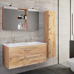 Pharao24.de Badm&ouml;bel Holzoptik Honig Wildeiche in modernem Design 145 cm breit (dreiteilig)
