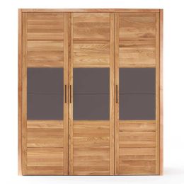 Pharao24.de Massiver Kleiderschrank aus Wildeiche und Glas 3 t&uuml;rig