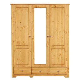 Pharao24.de Massivholz Kleiderschrank - Kiefer gebeizt und ge&ouml;lt Spiegelt&uuml;r 152x191x59 cm Pharao24