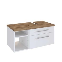 Pharao24.de Unterbeckenschrank in Wei&szlig; und Wildeiche Dekor 90 cm breit