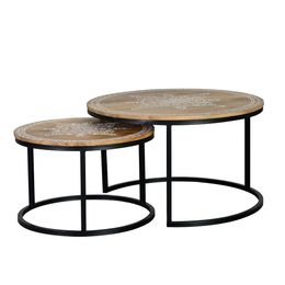 Pharao24.de Couchtische Sofatische im Boho Style mit Massivholzplatte (zweiteilig)