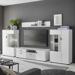 Pharao24.de Wohnzimmer Anbauwand in modernem Design Wei&szlig; (vierteilig)