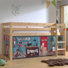 Pharao24.de Kinderzimmerbett aus Kiefer Massivholz Vorhang Set