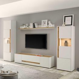 Pharao24.de Wohnzimmerwand in Wildeichefarben und Wei&szlig; modernem Design (vierteilig)