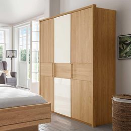 Pharao24.de Kleiderschrank in Beige Glas beschichtet Eiche Massivholz
