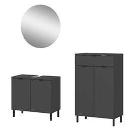 Pharao24.de Waschplatz Set dunkelgrau in modernem Design 120 cm breit (dreiteilig)
