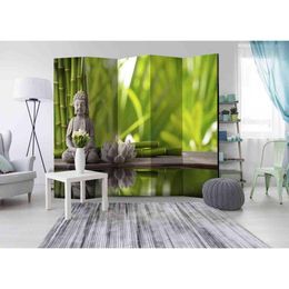 Pharao24.de Spanische Wand mit Stein Buddha und Bl&uuml;te Gr&uuml;n und Grau